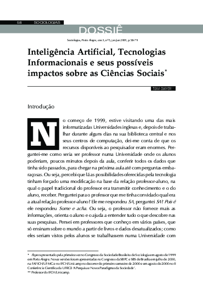 (PDF) Inteligência artificial, tecnologias informacionais e seus ...