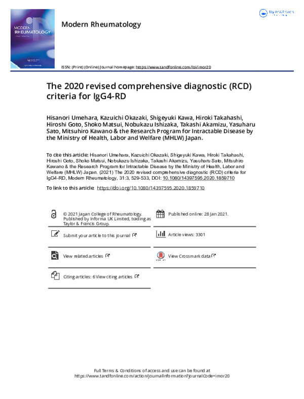 (PDF) The 2020 revised comprehensive diagnostic (RCD) criteria for IgG4-RD