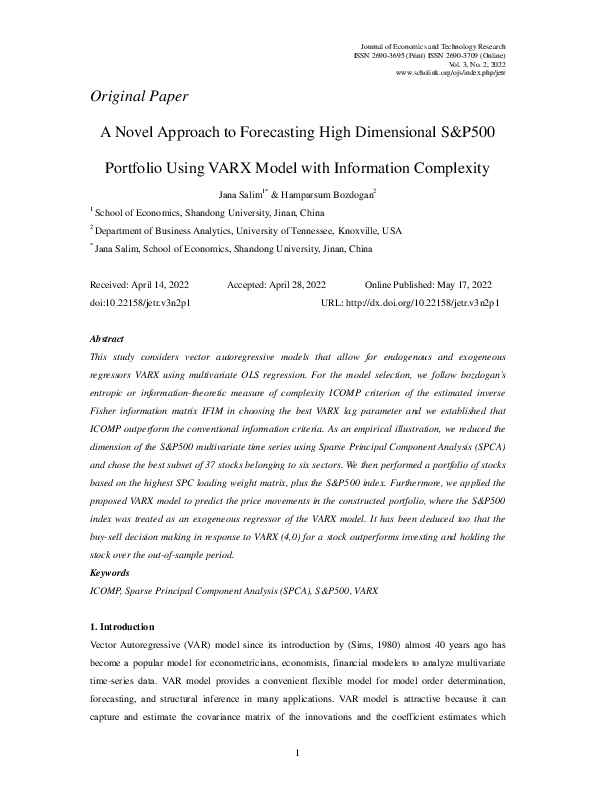 (PDF) A Novel Approach to Forecasting High Dimensional S&P500 Portfolio ...