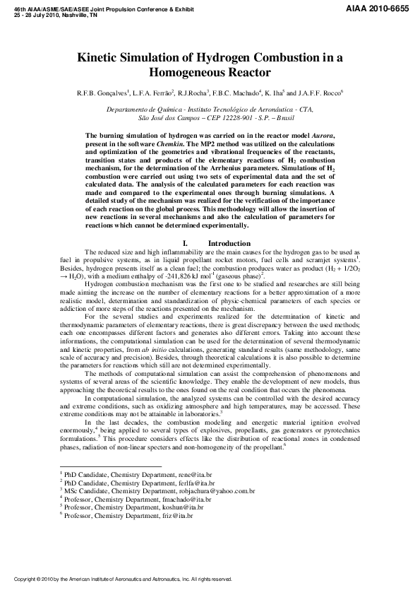 (PDF) Kinetic Simulation of Hydrogen Combustion in a Homogeneous Reactor