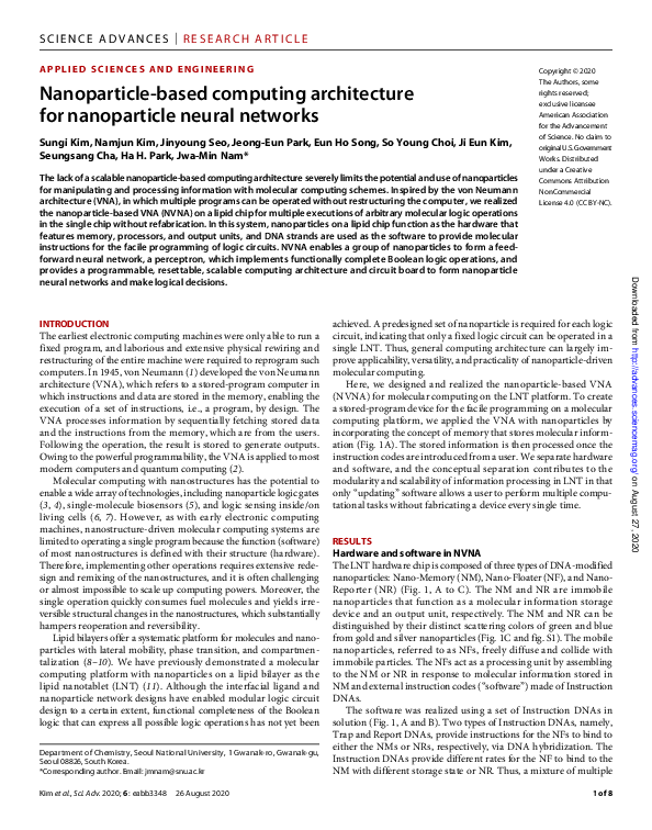 (PDF) Nanoparticle-based computing architecture for nanoparticle neural ...