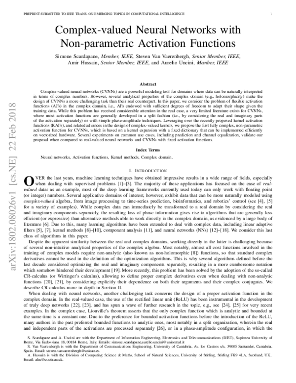 (PDF) Complex-Valued Neural Networks With Nonparametric Activation Functions