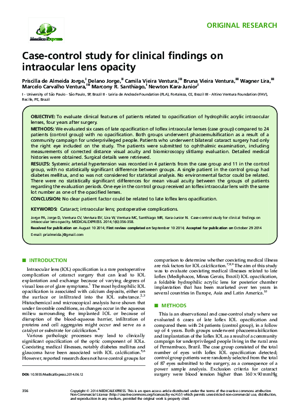 (PDF) Case-control study for clinical findings on intraocular lens opacity