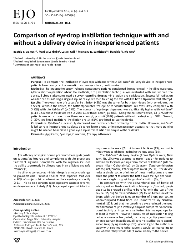 (PDF) Comparison of eyedrop instillation technique with and without a ...