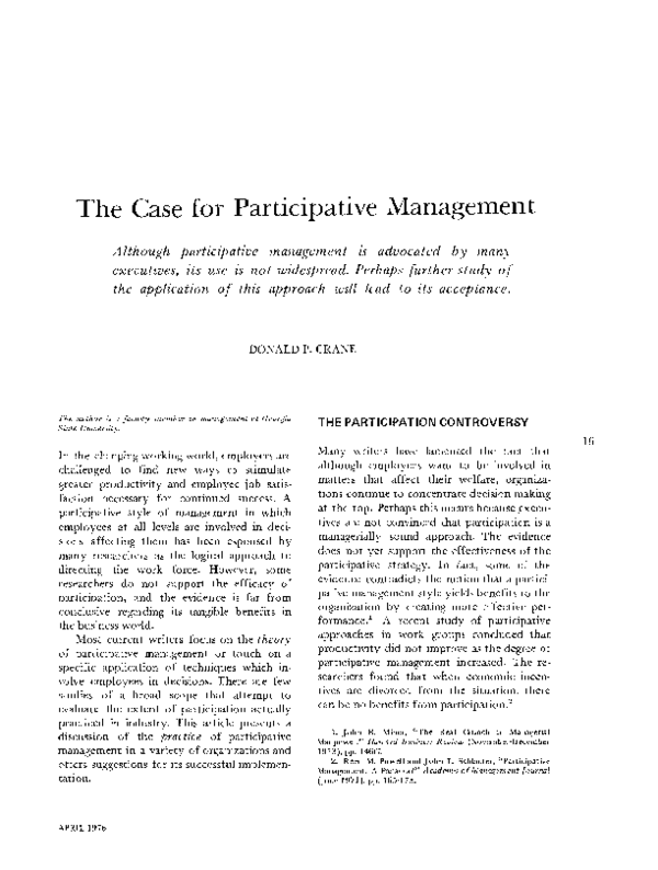 (PDF) The case for participative management