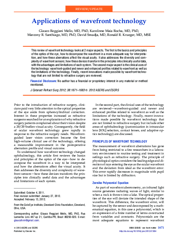 (PDF) Applications of wavefront technology