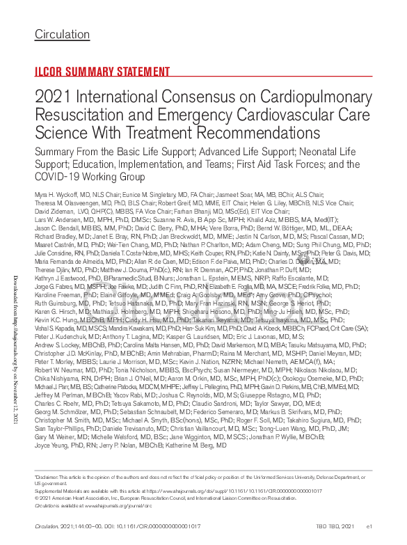 (PDF) 2021 International Consensus on Cardiopulmonary Resuscitation and Emergency Cardiovascular ...