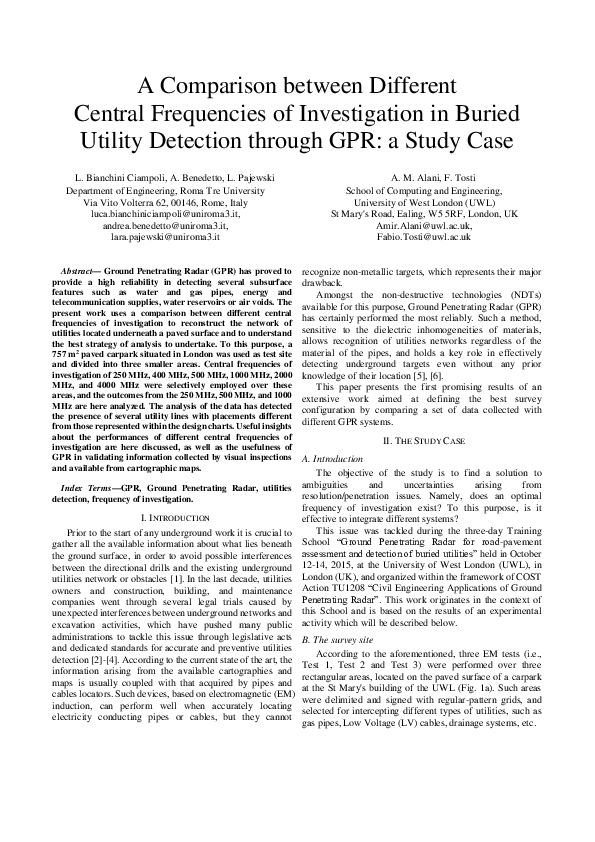 (PDF) A comparison between different central frequencies of investigation in buried utility ...