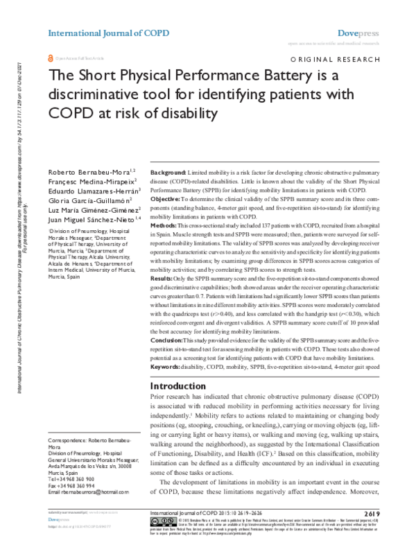 The Short Physical Performance Battery is a discriminative tool for ...