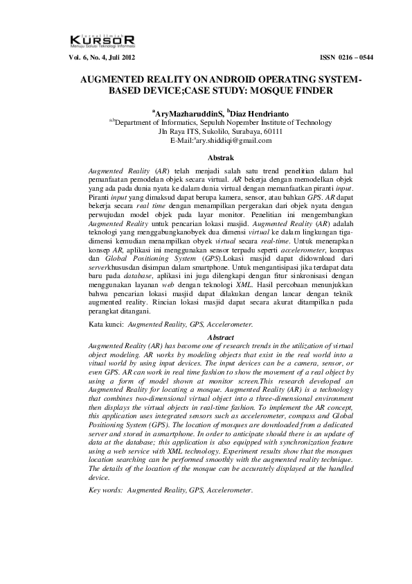 (PDF) Augmented Reality on Android Operating System- Based Device;Case Study: Mosque Finder