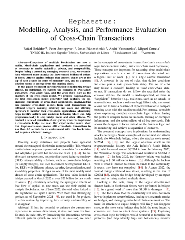 (PDF) Hephaestus: Modelling, Analysis, and Performance Evaluation of Cross-Chain Transactions