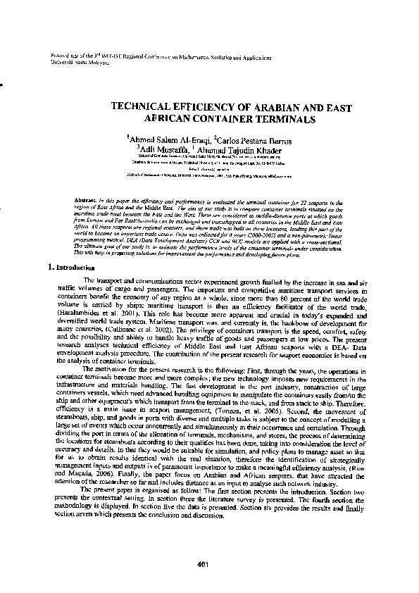 (PDF) Technical Efficiency Of Arabian And East African Container ...