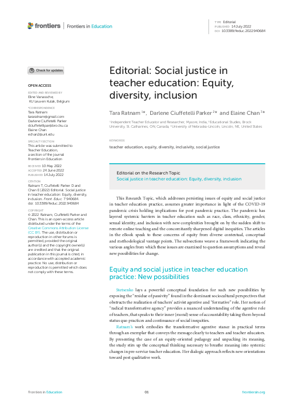 (PDF) Editorial: Social justice in teacher education: Equity, diversity ...