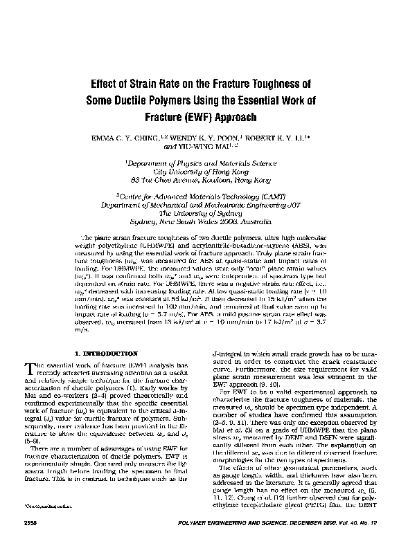 Pdf Effect Of Strain Rate On The Fracture Toughness Of Some Ductile