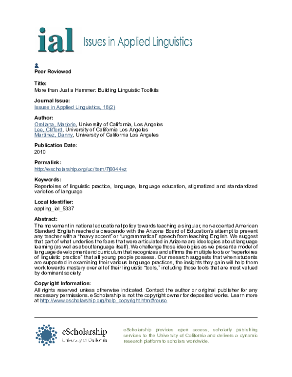 (PDF) More than Just a Hammer: Building Linguistic Toolkits | DANNY ...