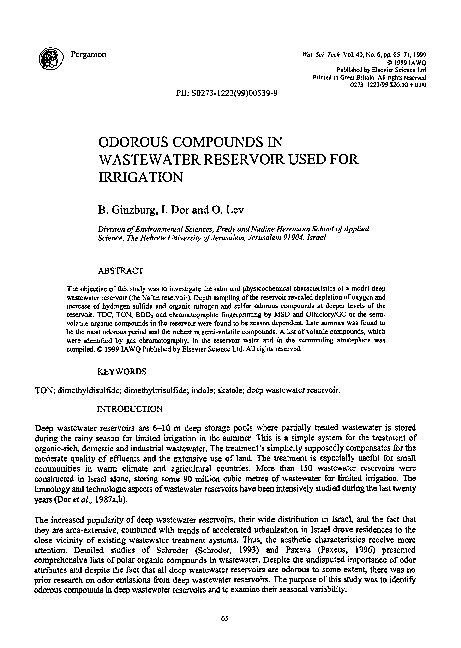 (PDF) Odorous compounds in wastewater reservoir used for irrigation