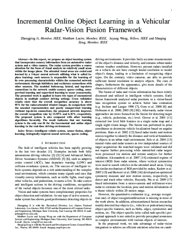 (PDF) Incremental Online Object Learning in a Vehicular Radar-Vision Fusion Framework