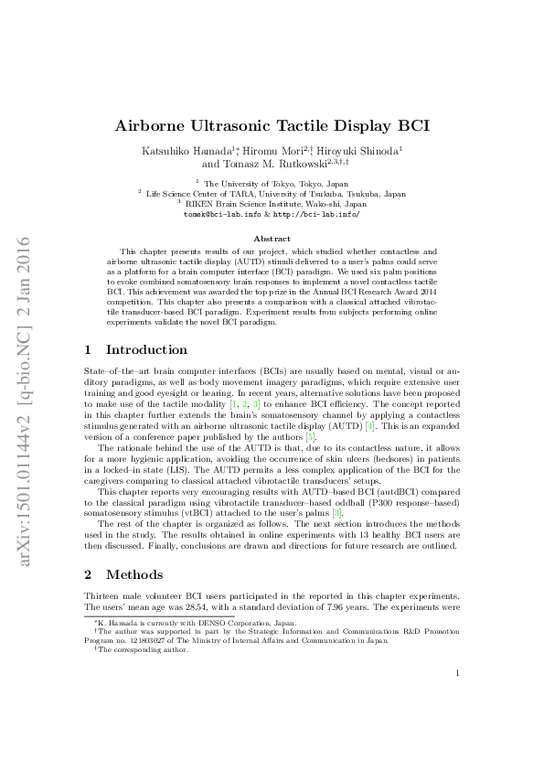 (PDF) Airborne Ultrasonic Tactile Display BCI