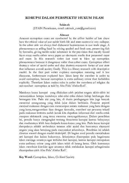 (PDF) Korupsi Dalam Perspektif Hukum Islam