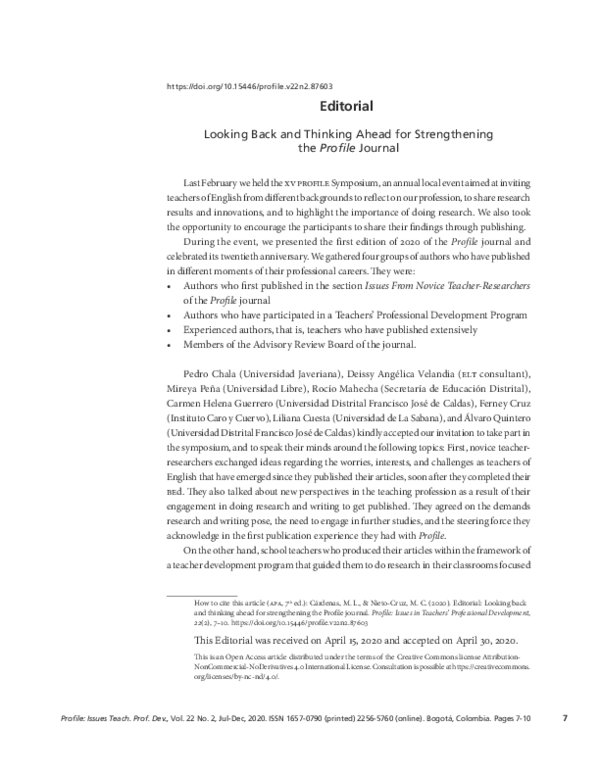 (PDF) Looking Back and Thinking Ahead for Strengthening the Profile Journal