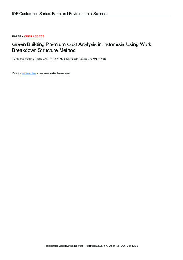 (PDF) Green Building Premium Cost Analysis in Indonesia Using Work ...