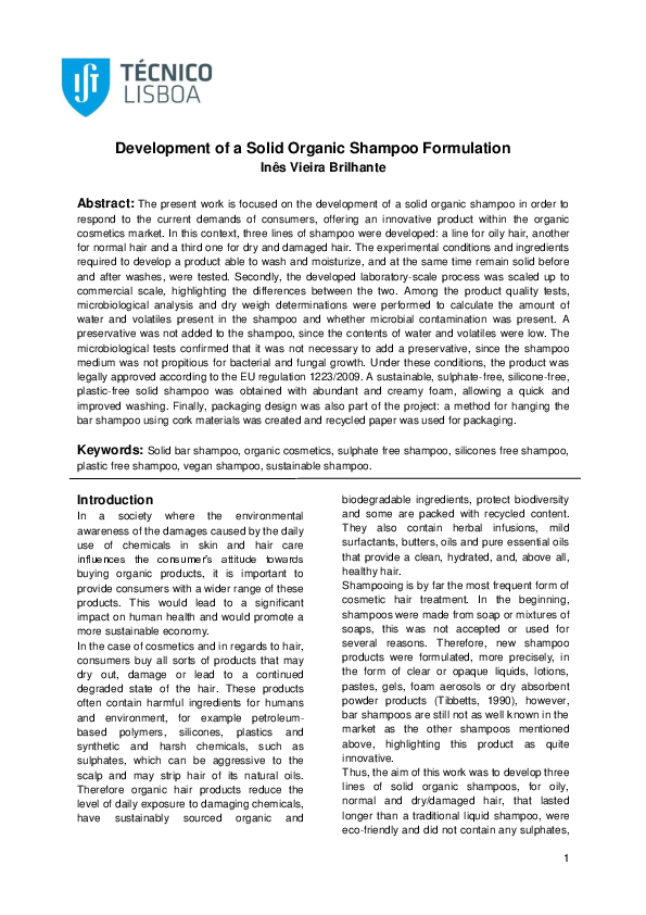 (PDF) Development of a Solid Organic Shampoo Formulation