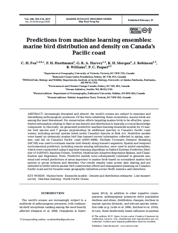 (PDF) Predictions from machine learning ensembles: marine bird distribution and density on ...
