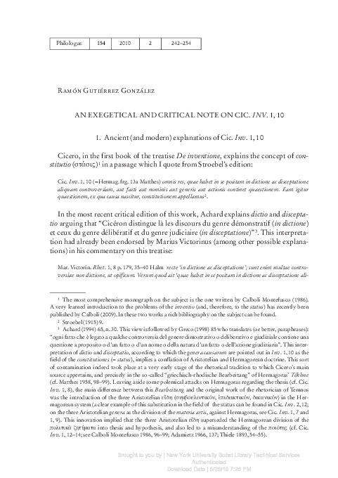 (PDF) An Exegetical and Critical Note on Cic. Inv. 1, 10