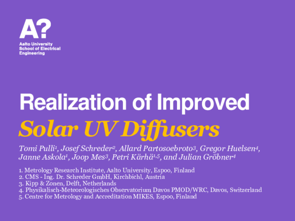 (PDF) Realization of Improved Solar UV Diffusers | Petri Kärhä - Academia.edu