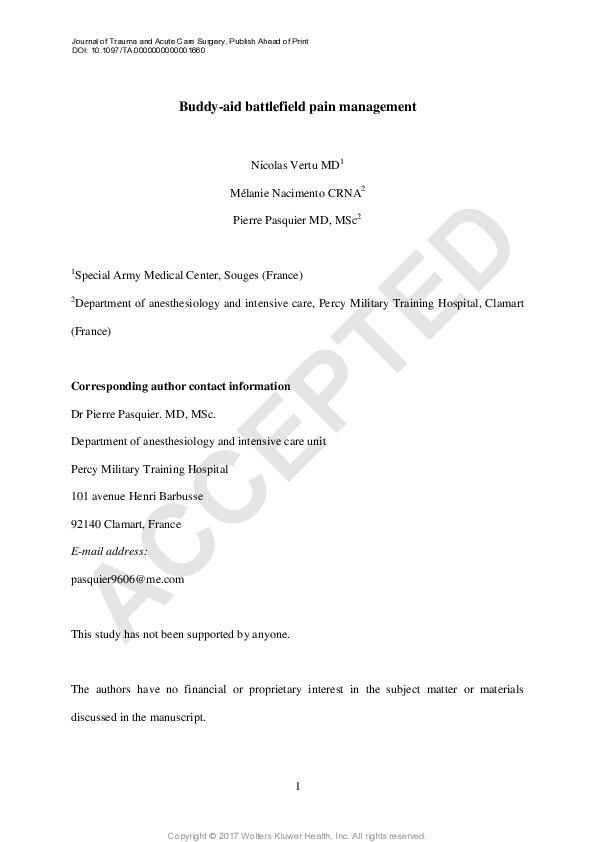 (PDF) Buddy-aid battlefield pain management