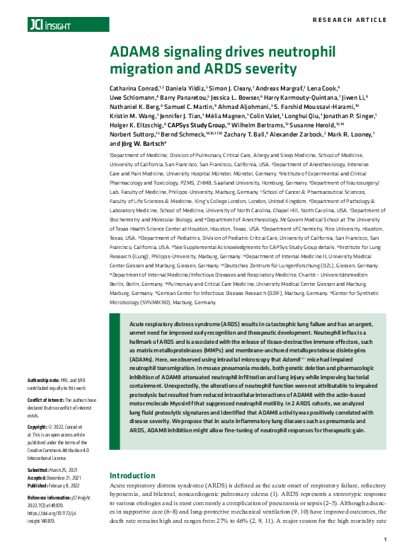 (PDF) ADAM8 signaling drives neutrophil migration and ARDS severity