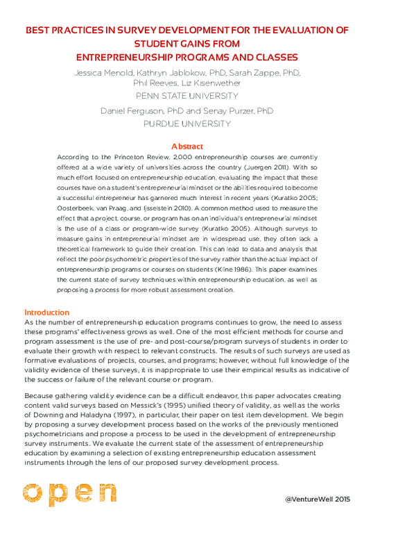 (PDF) Best Practices in Survey Development for the Evaluation of Student Gains from ...