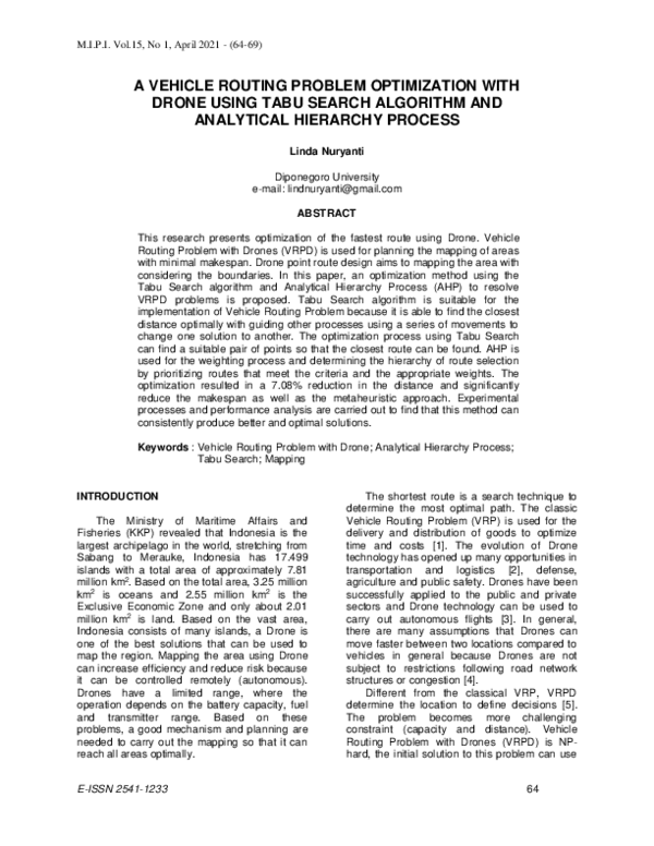 Pdf A Vehicle Routing Problem Optimization With Drone Using Tabu Search Algorithm And 