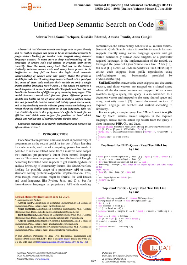 (PDF) Unified Deep Semantic Search on Code