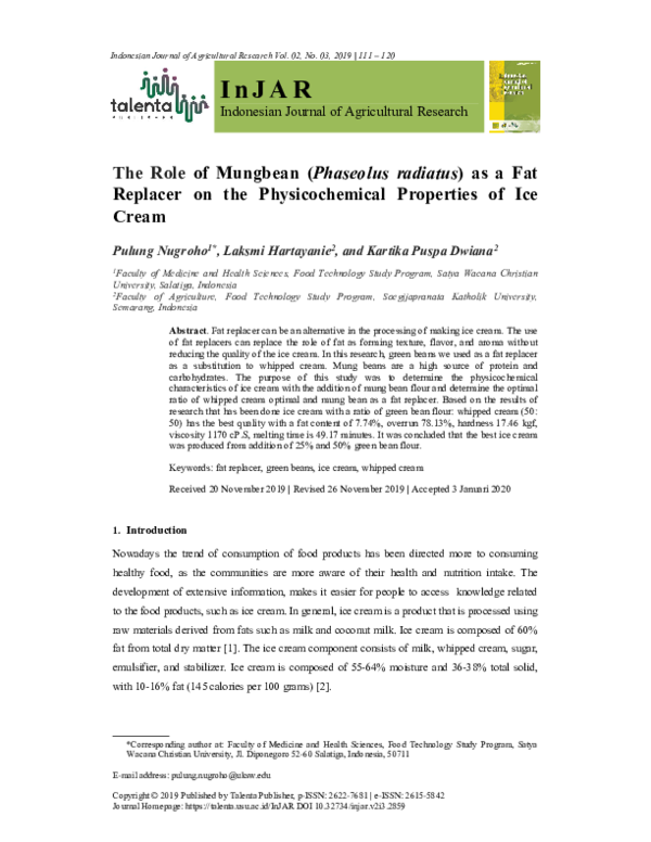 (PDF) The Role of Mungbean (Phaseolus radiatus) as a Fat Replacer on ...