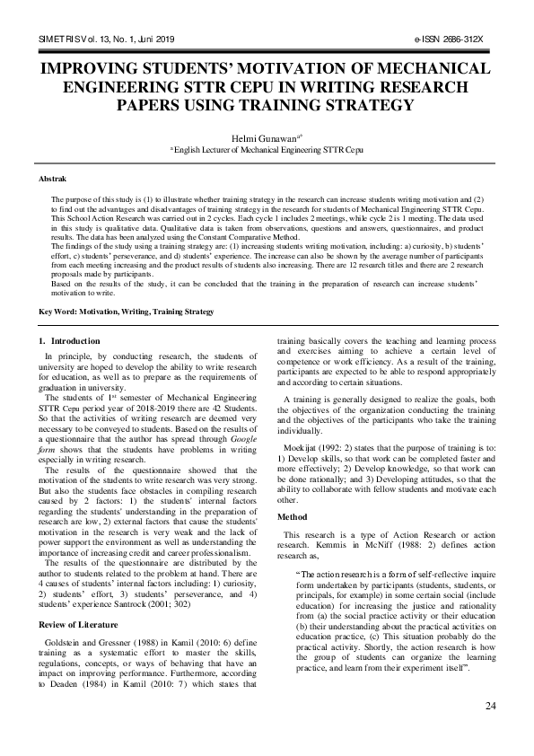 (PDF) Improving Students’ Motivation of Mechanical Engineering STTR Cepu in Writing Research ...
