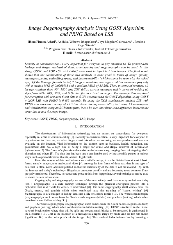 (PDF) Image Steganography Analysis Using GOST Algorithm and PRNG Based ...