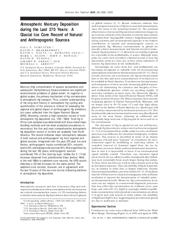 (PDF) Atmospheric Mercury Deposition during the Last 270 Years: A ...