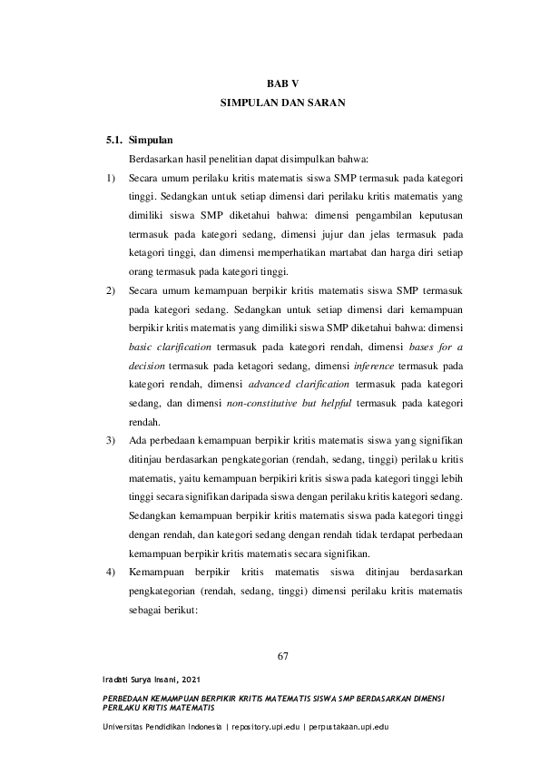 (PDF) Perbedaan Kemampuan Berpikir Kritis Matematis Siswa SMP Berdasarkan Dimensi Perilaku ...