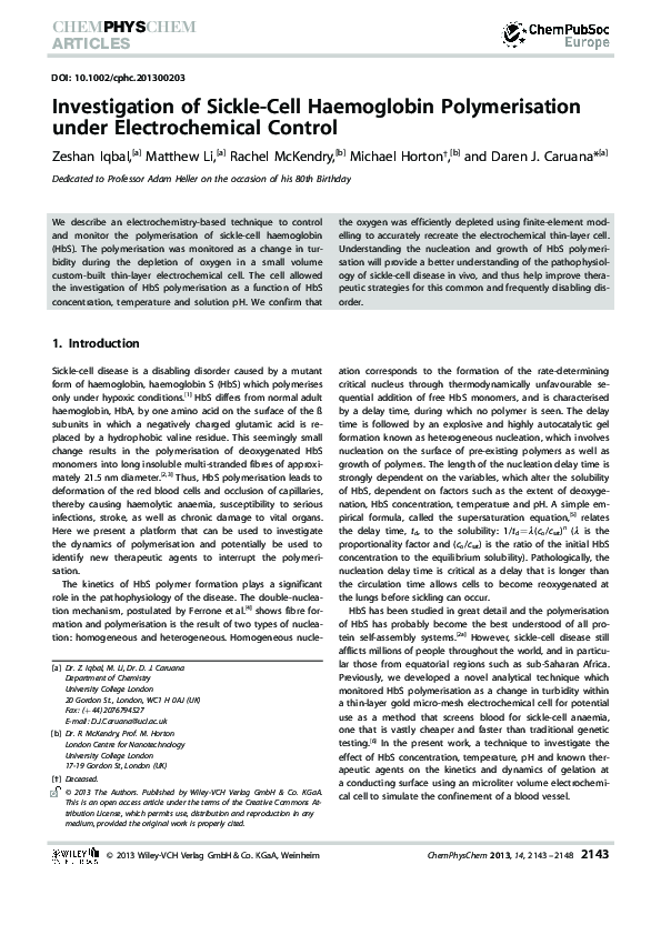 (PDF) Investigation of Sickle-Cell Haemoglobin Polymerisation under ...