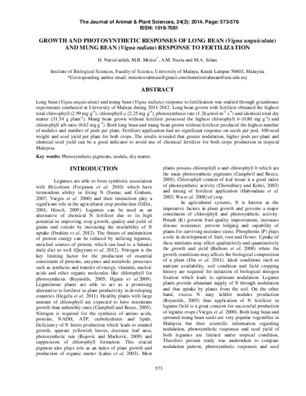 (PDF) Growth and photosynthetic responses of long bean (Vigna ...