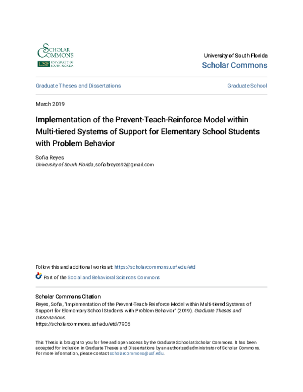 (PDF) Implementation of the Prevent-Teach-Reinforce Model within Multi ...