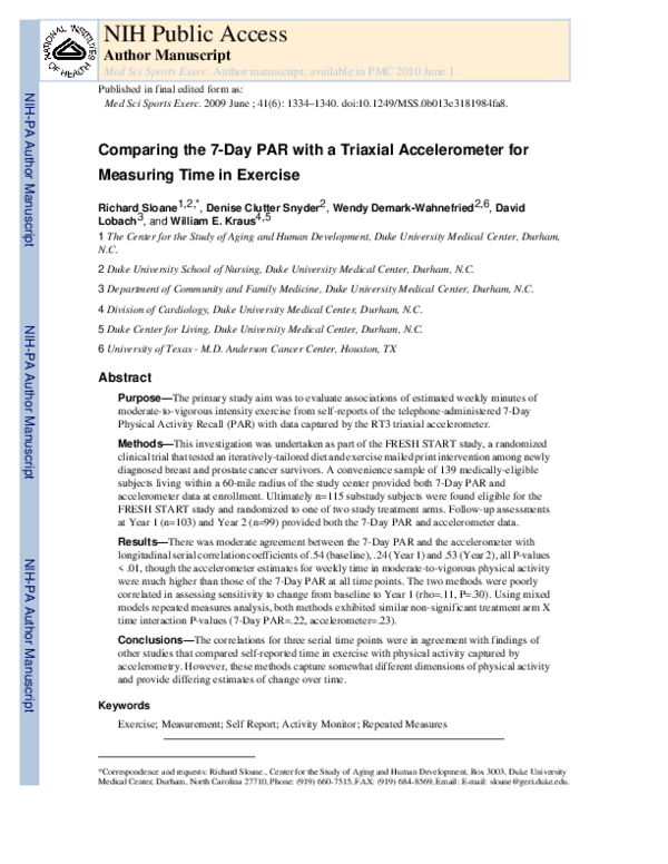 (PDF) Comparing the 7-Day Physical Activity Recall with a Triaxial Accelerometer for Measuring ...