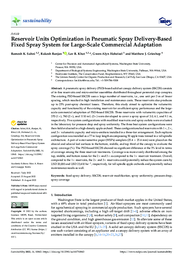 (PDF) Reservoir Units Optimization in Pneumatic Spray Delivery-Based ...
