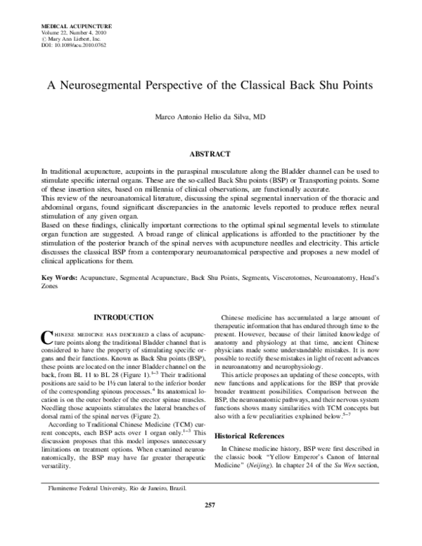 (PDF) A Neurosegmental Perspective of the Classical Back Shu Points
