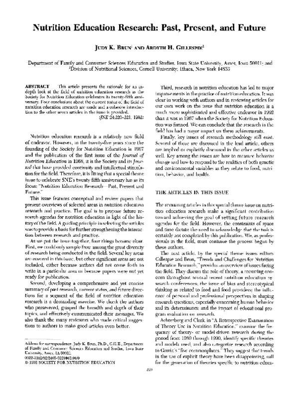 (PDF) Nutrition education research: Past, present, and future (PDF) Nutrition education research: Past, present, and future