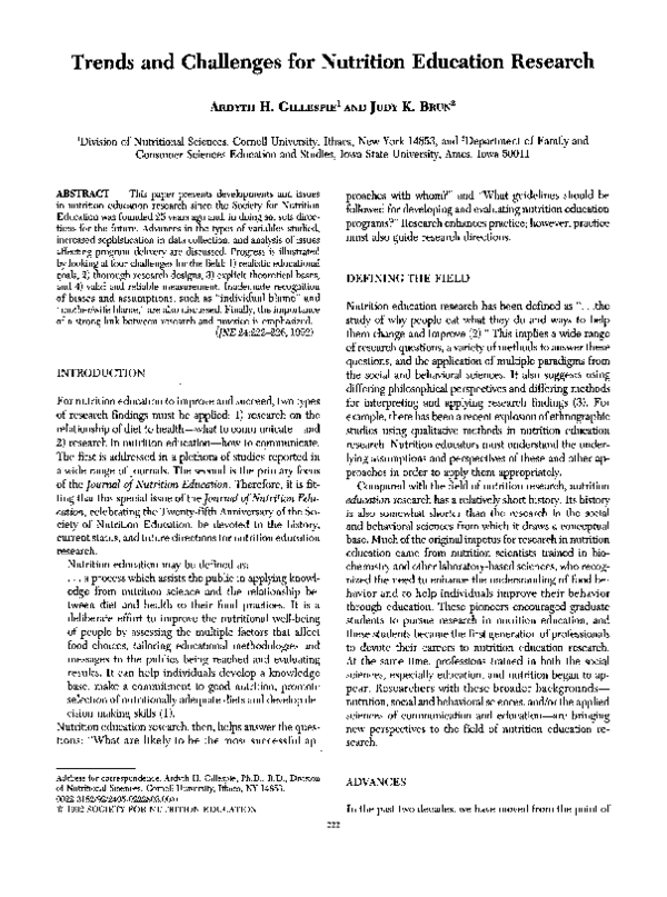 (PDF) Trends and challenges for nutrition education research