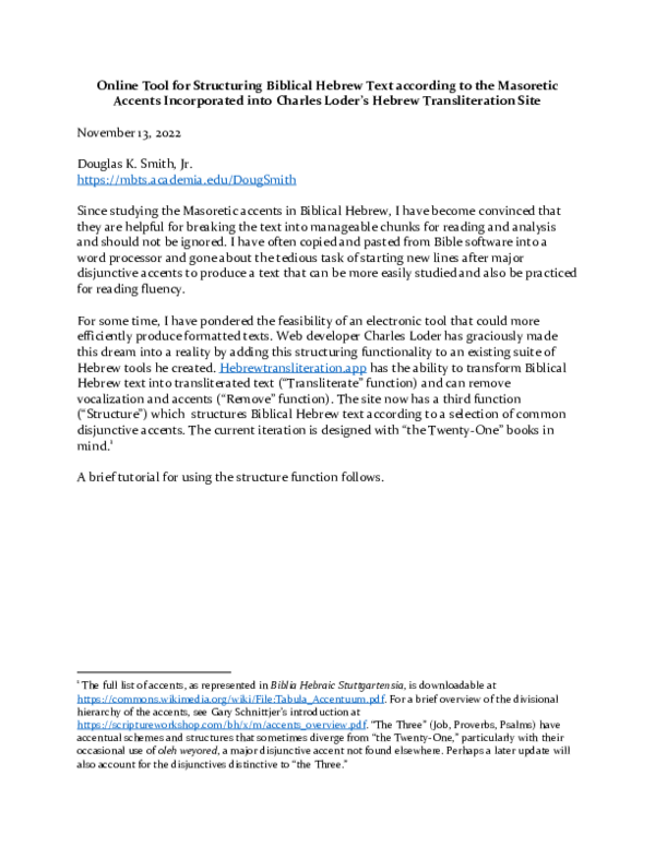 (PDF) Online Tool for Structuring Biblical Hebrew Text according to the Masoretic Accents ...