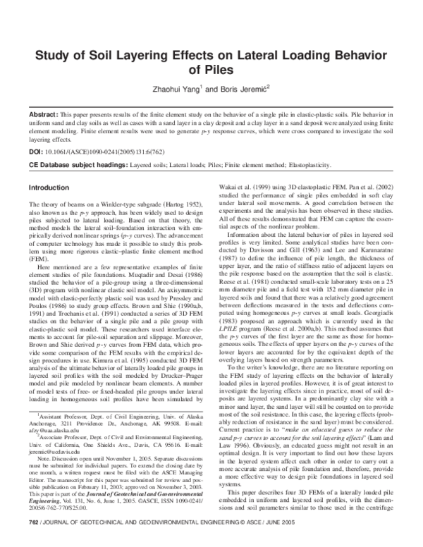(PDF) Study of Soil Layering Effects on Lateral Loading Behavior of Piles