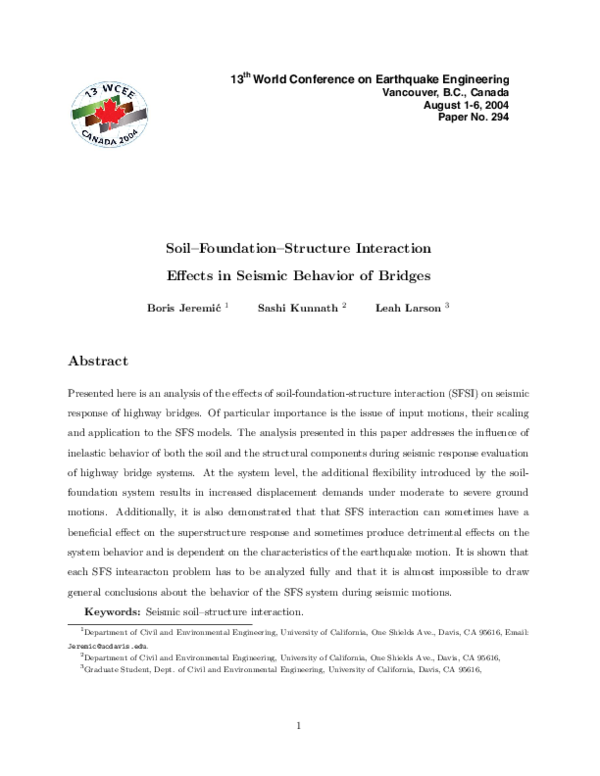 (PDF) Soil–Foundation–Structure Interaction Effects in Seismic Behavior of Bridges